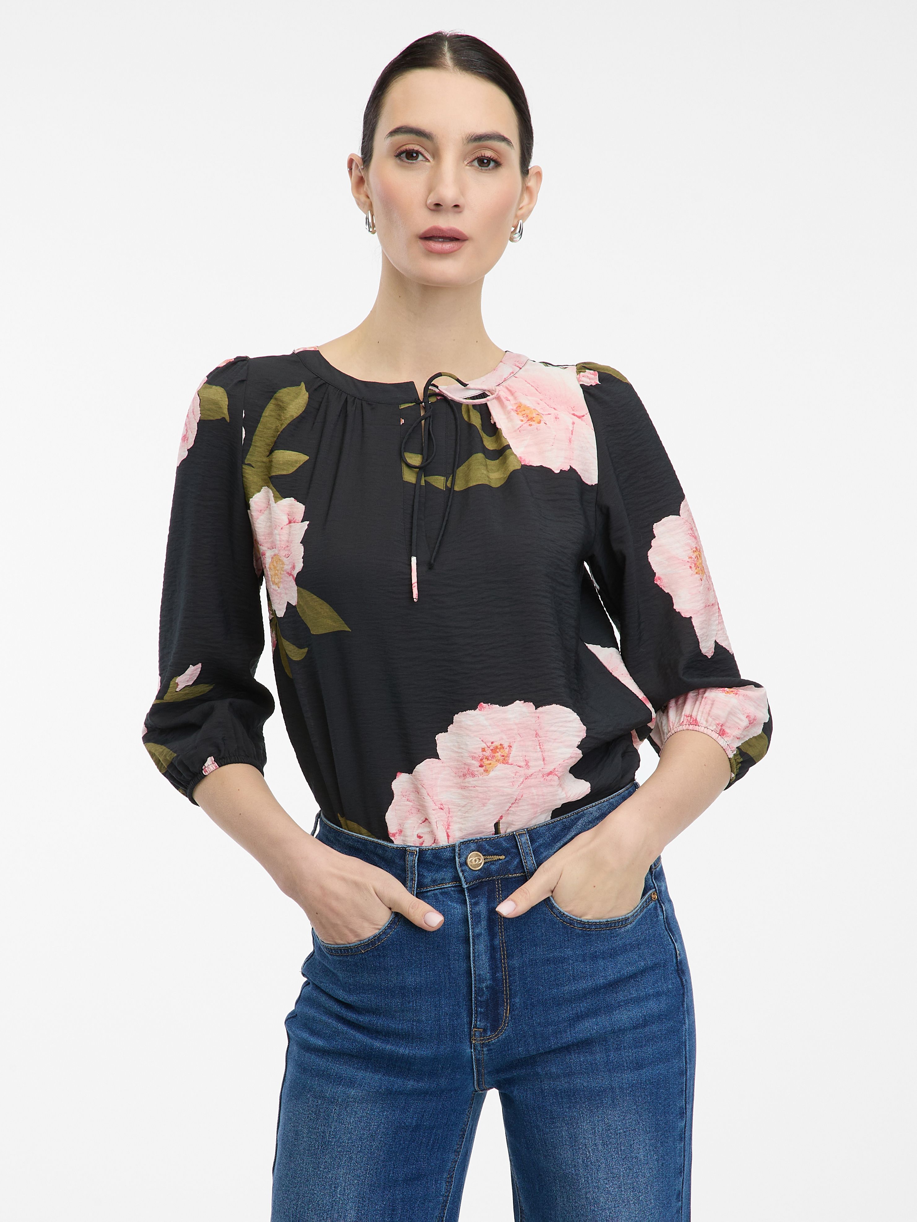 Schwarze Bluse mit Blumenmuster ORSAY | Orsay.de - Der offizielle E ...